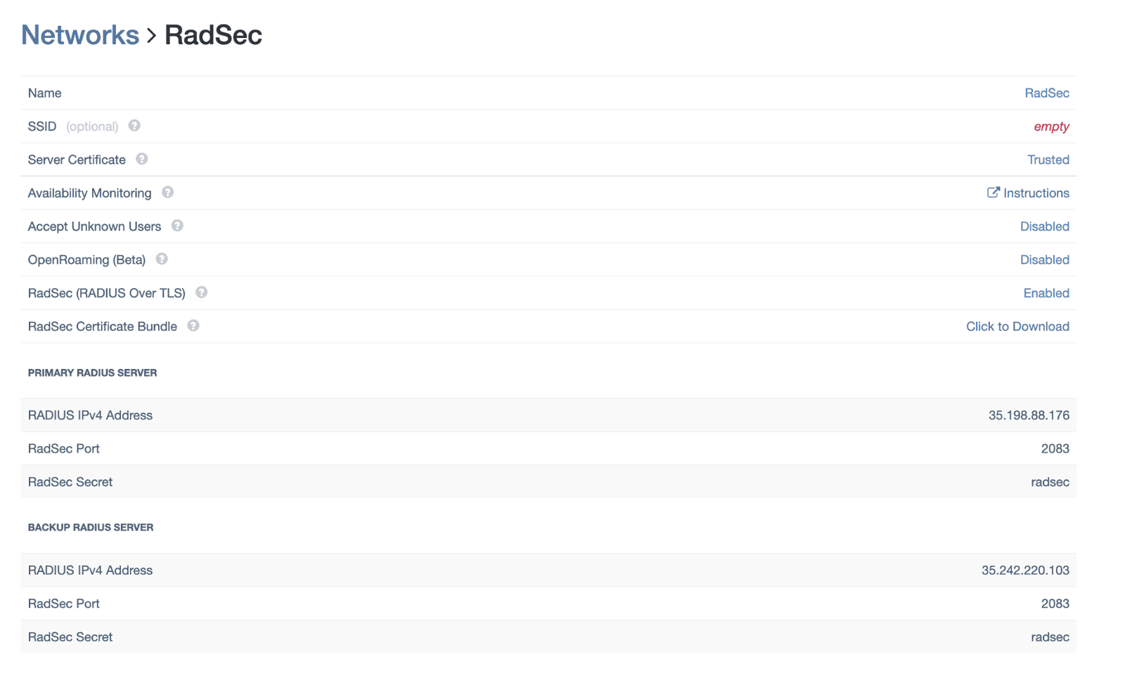 IronWiFi RadSec Secure Radius Servers